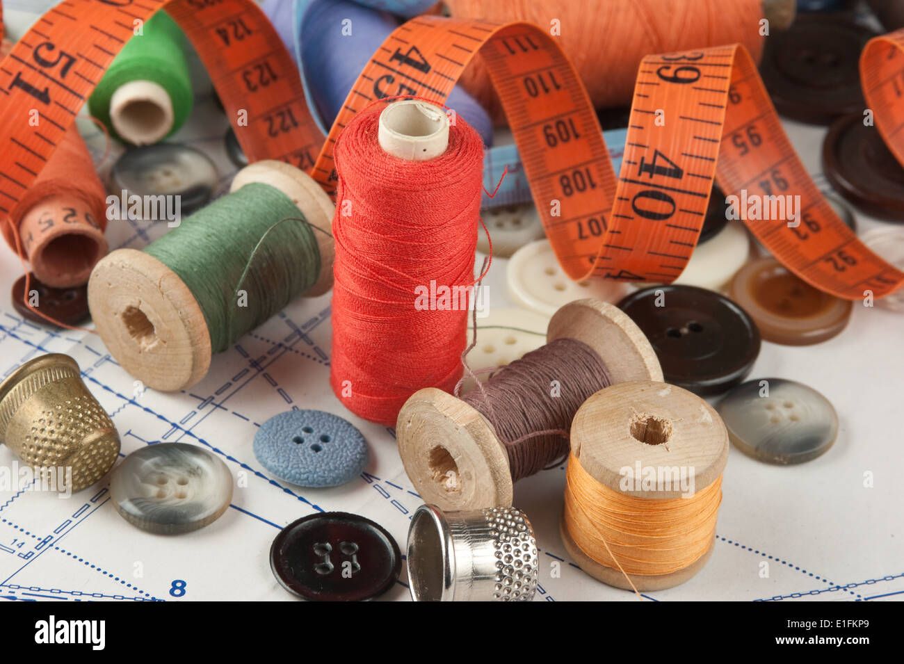 still life various sewing accessories in the scheme Stock Photo - Alamy