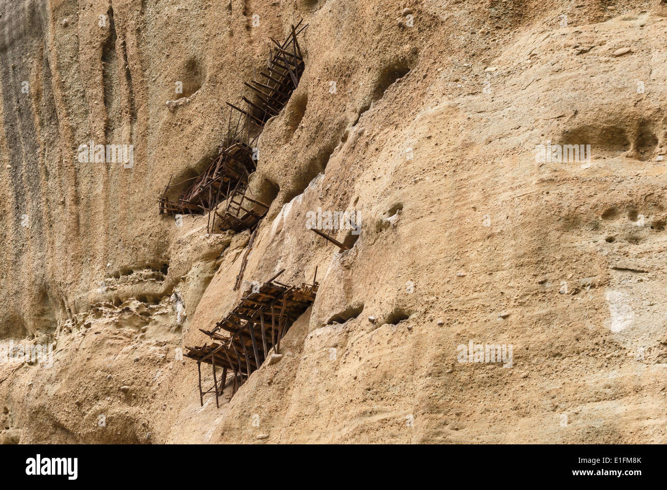 Abandoned monastic cave houses known as "cells" in Meteora (meaning ...