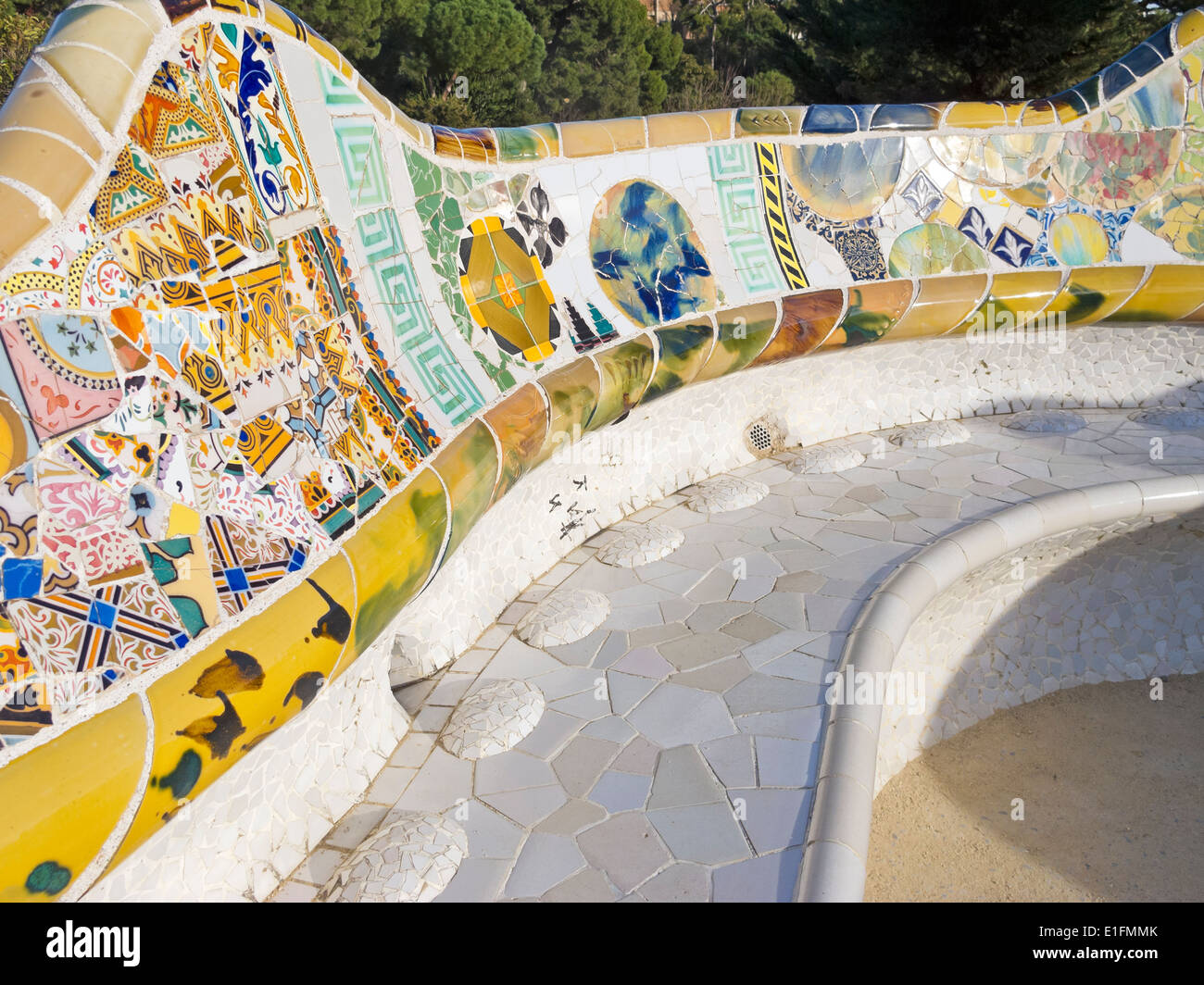 Mosaic of Park Guell designed by Antonio Gaudi, Barcelona, Spain Stock ...