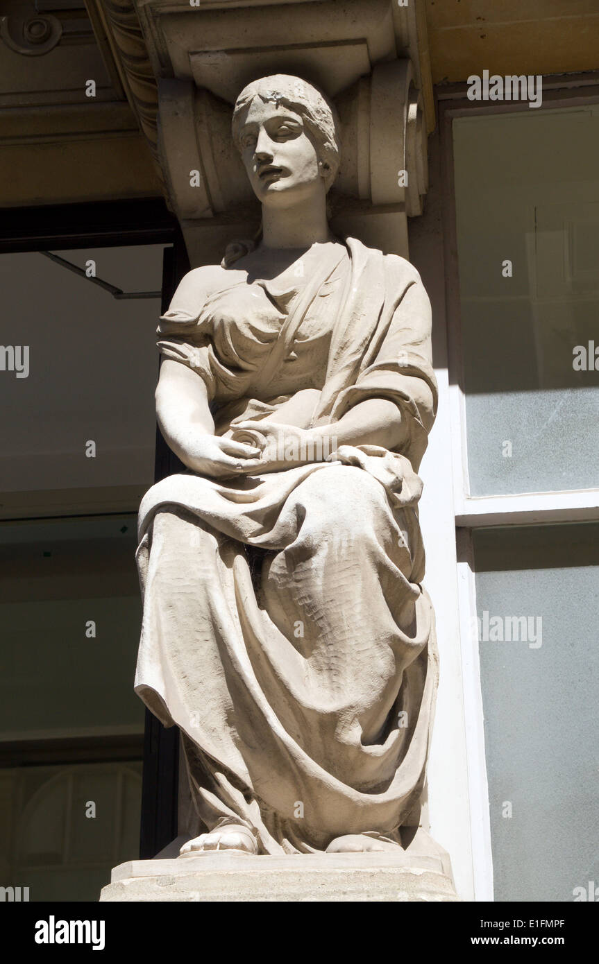 Statue beside doorway of the Old Library, The Hayes, Cardiff Stock ...