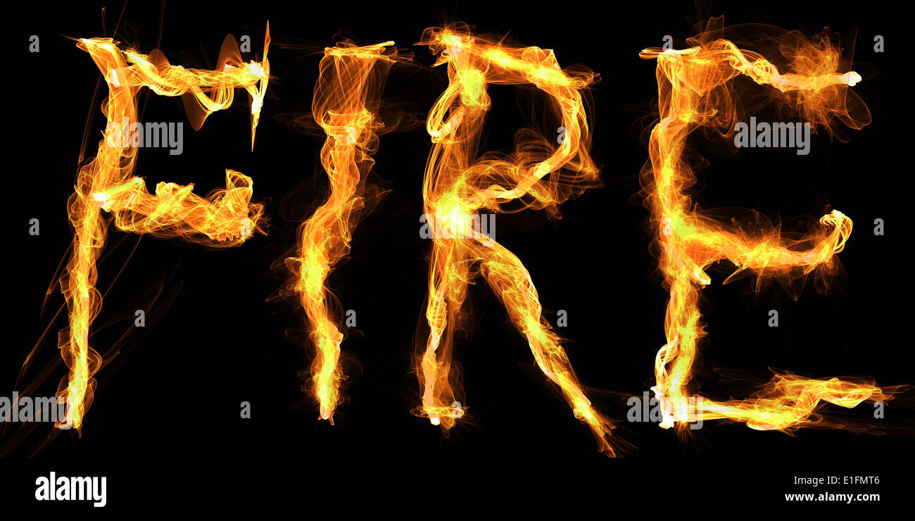 Word fire written in flames hi-res stock photography and images - Alamy
