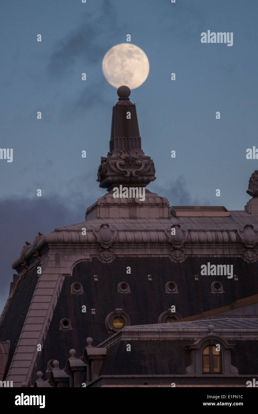 Paris, France. A full moon on top of an ornament at the Musee D'Orsay ...