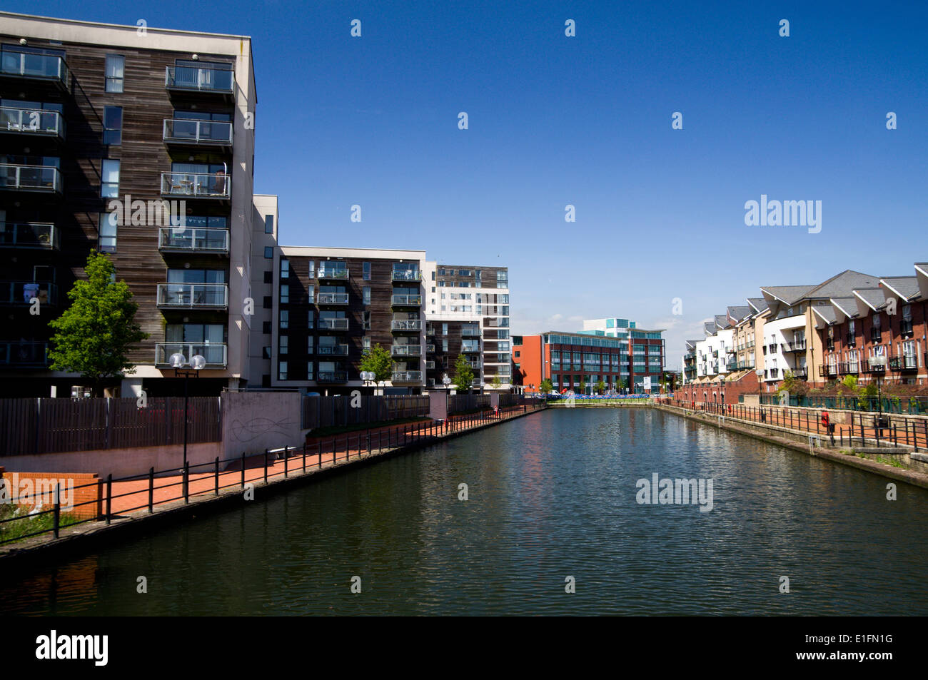 Offices and blocks of flats, Roath Basin, Cardiff Bay, Wales Stock ...