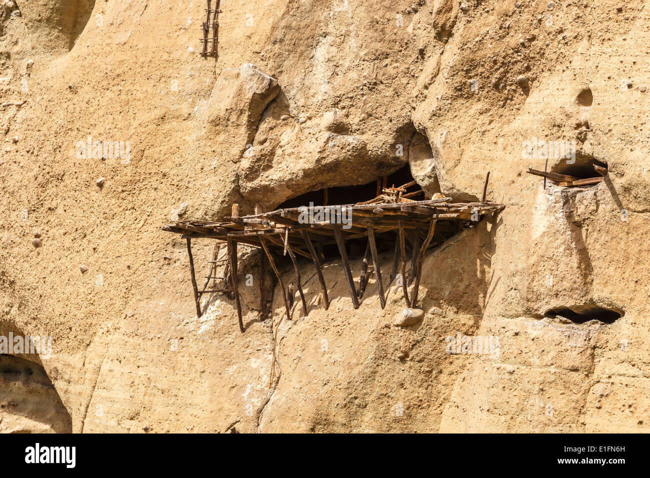 Abandoned monastic cave houses known as "cells" in Meteora (meaning ...