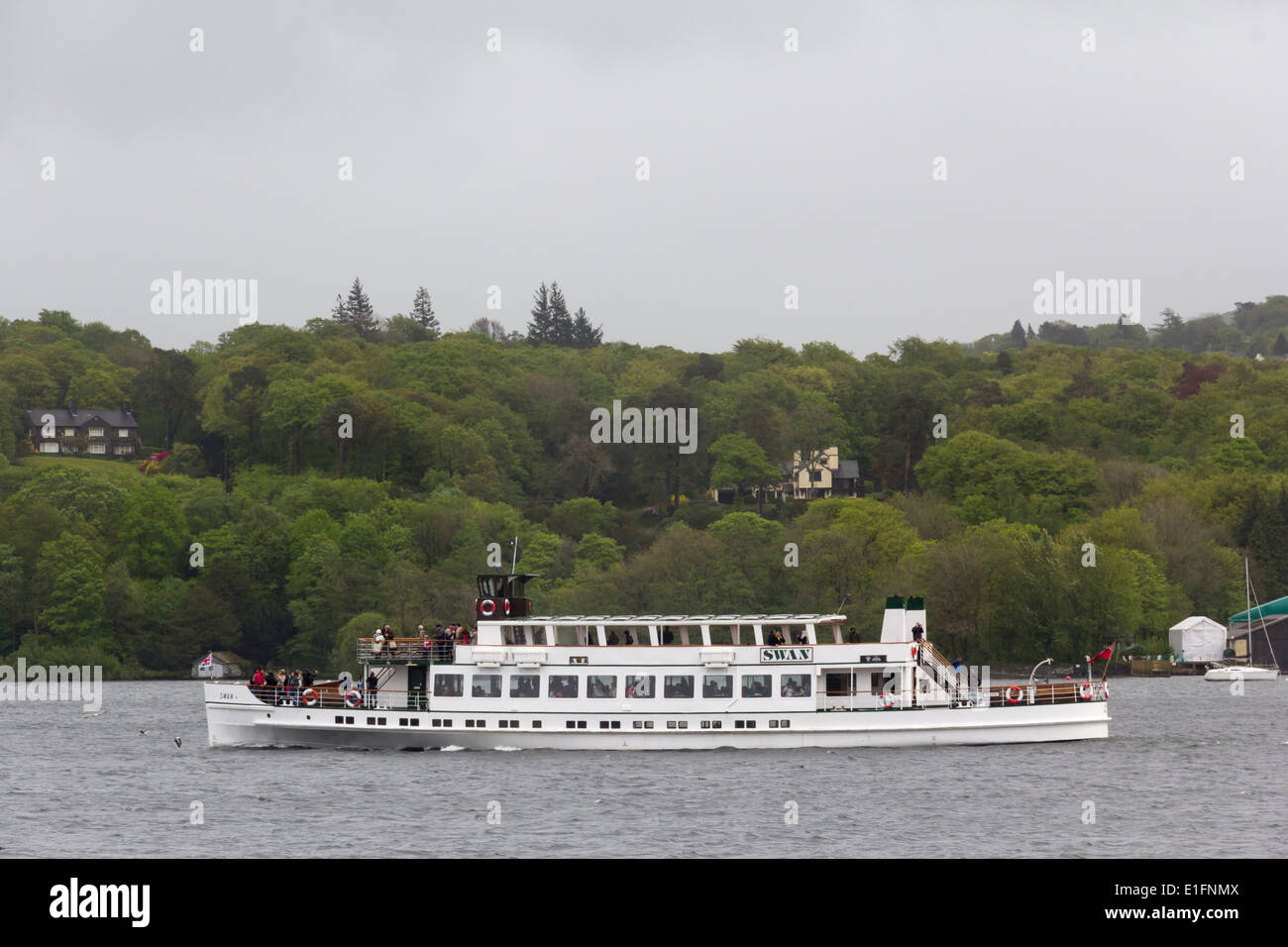 Windermere 'steamer' M.V. Swan sailing north between Bowness and ...