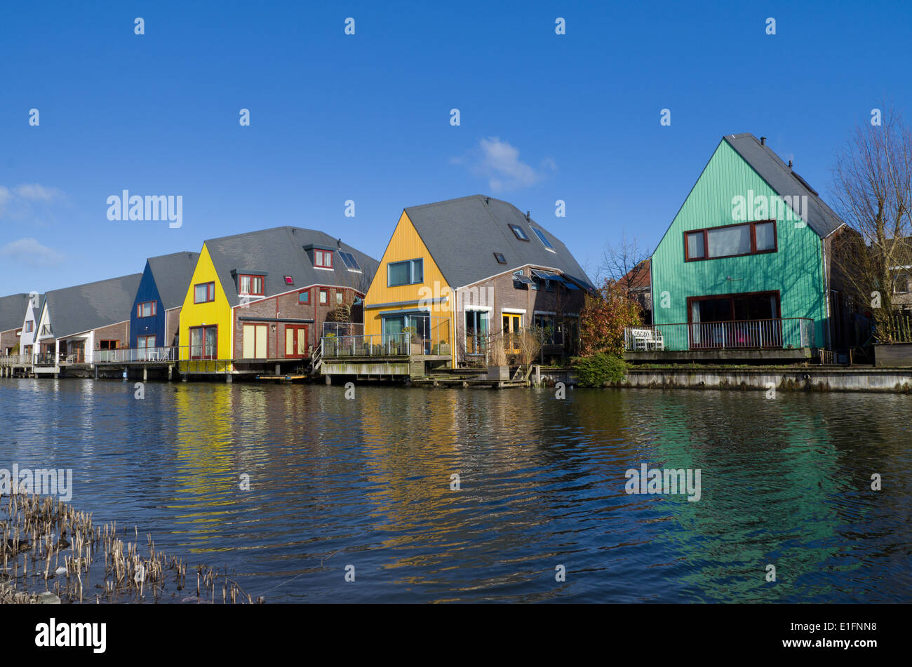 colorful houses at the island district, Almere, the youngest city in ...