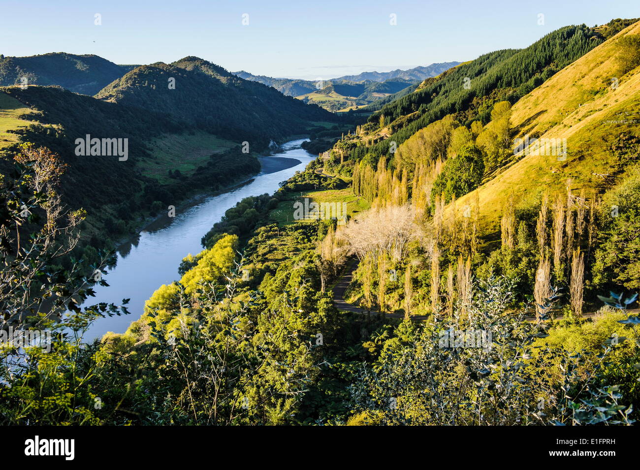 View over the Whanganui River in the lush green countryside, Whanganui ...