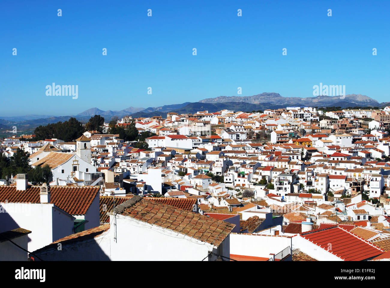 View over the town rooftops, Colmenar, Andalusia, Spain, Western Europe ...