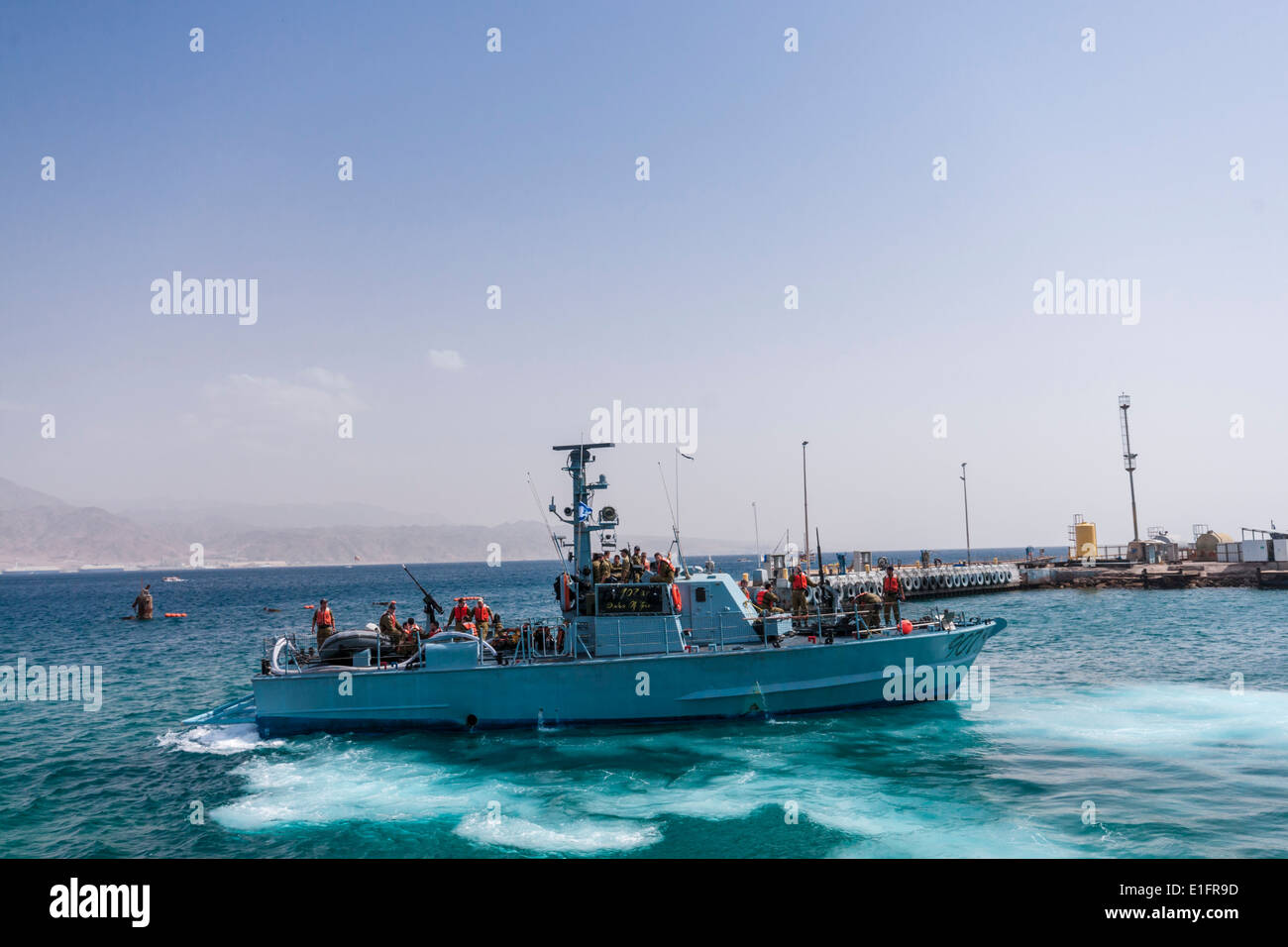 Eilat. A Israeli patrol boat enters a harbor Stock Photo - Alamy