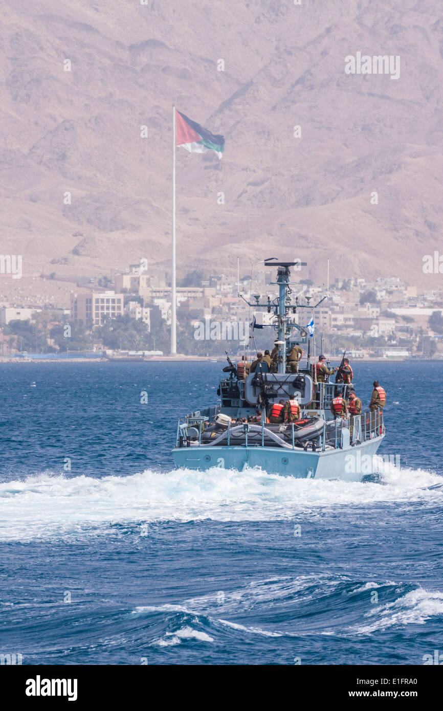 Eilat. Israeli patrol boat near the nautical border with Jordan. The ...