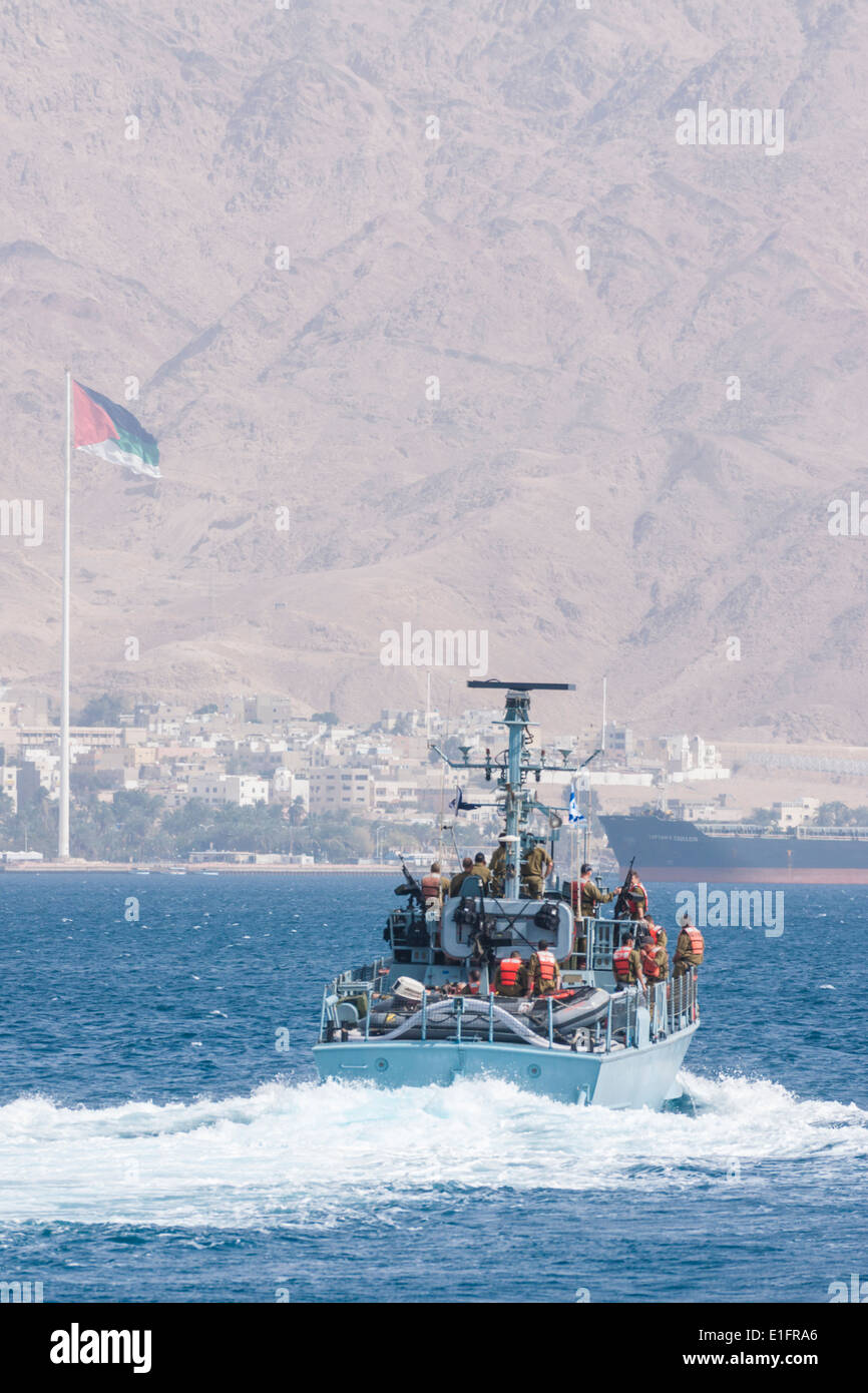 Eilat. Israeli patrol boat near the nautical border with Jordan. The ...
