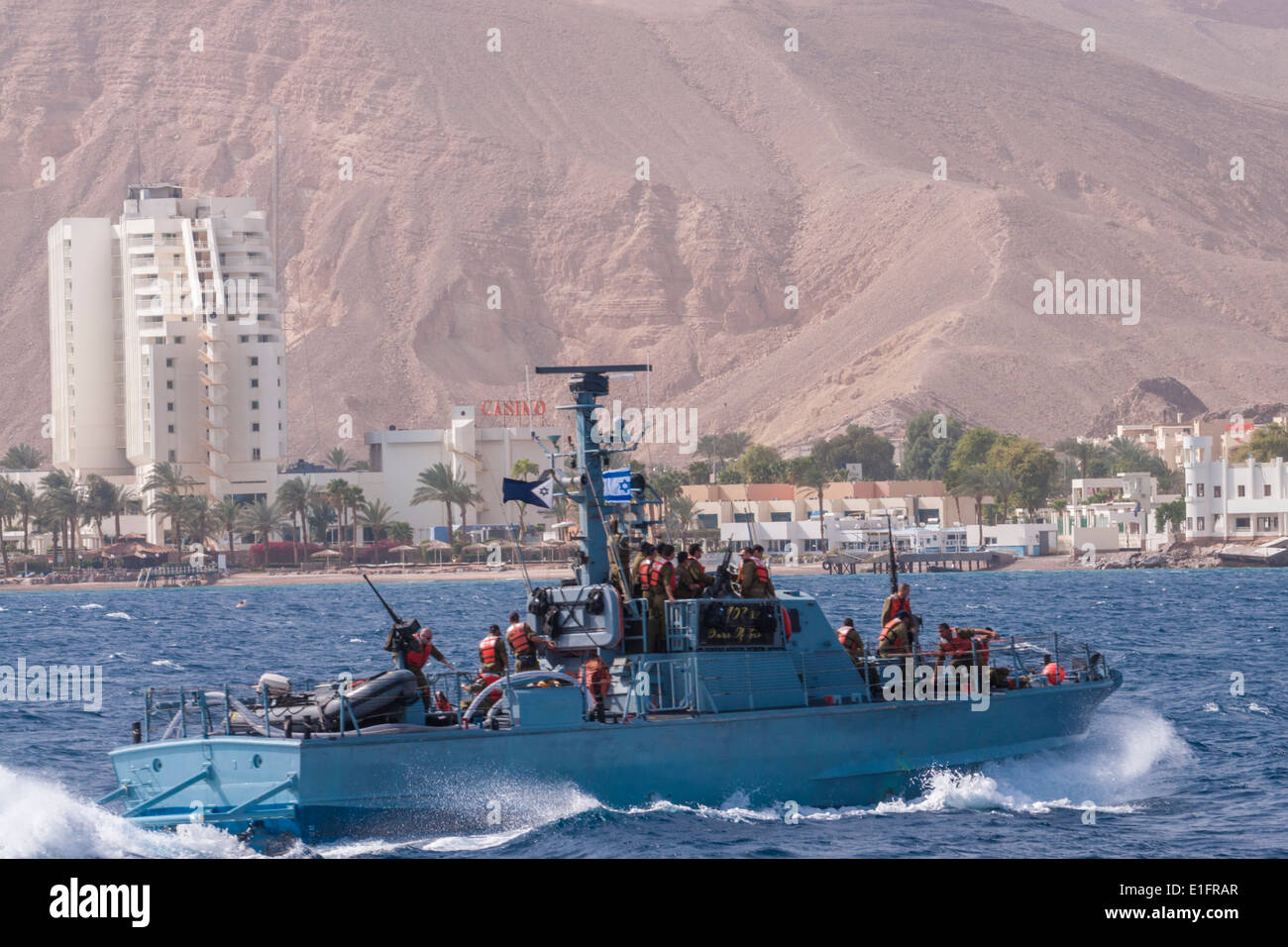 A Israeli patrol boat sails near the Israeli/Egyptian border at Eilat ...