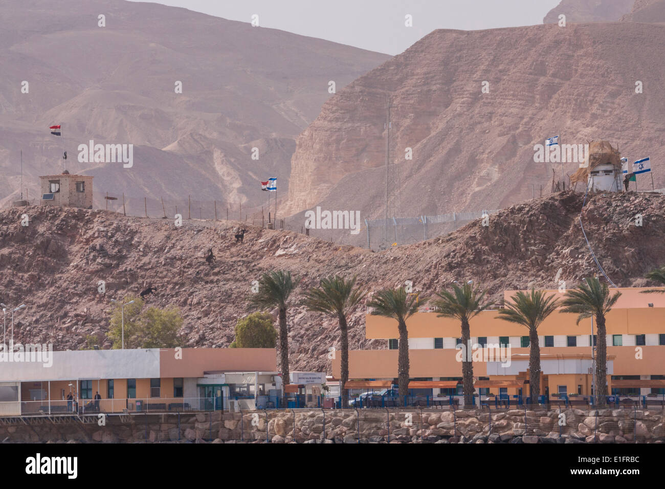 The Israeli-Egyptian border near Taba. A Israeli post on the right ...