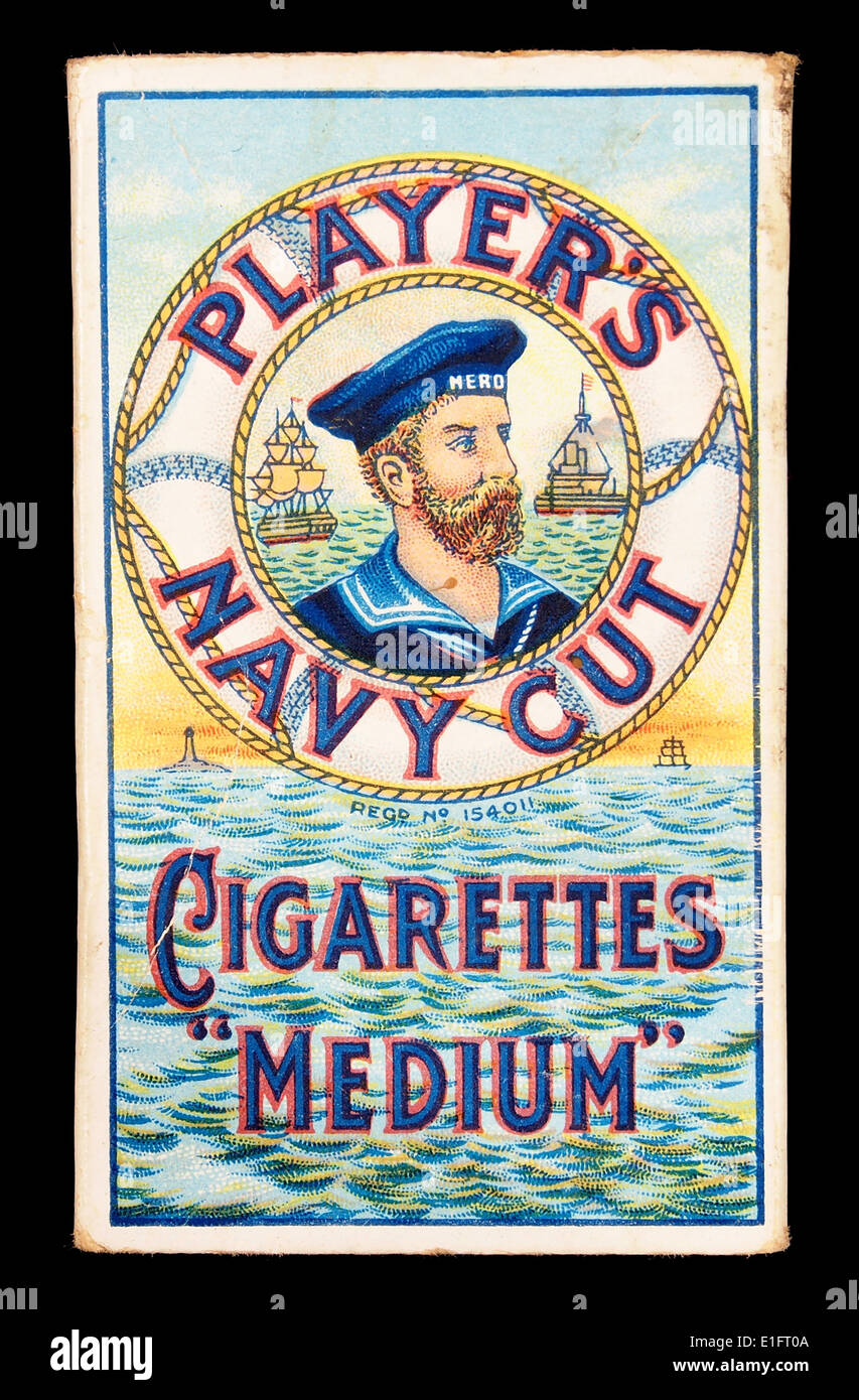 This image features a small pack of Player's Navy Cut cigarettes, a ...