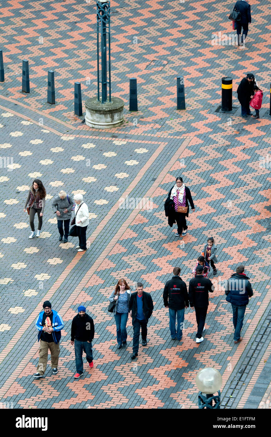 Aerial view of people walking in Centenary Square, Birmingham, UK Stock ...