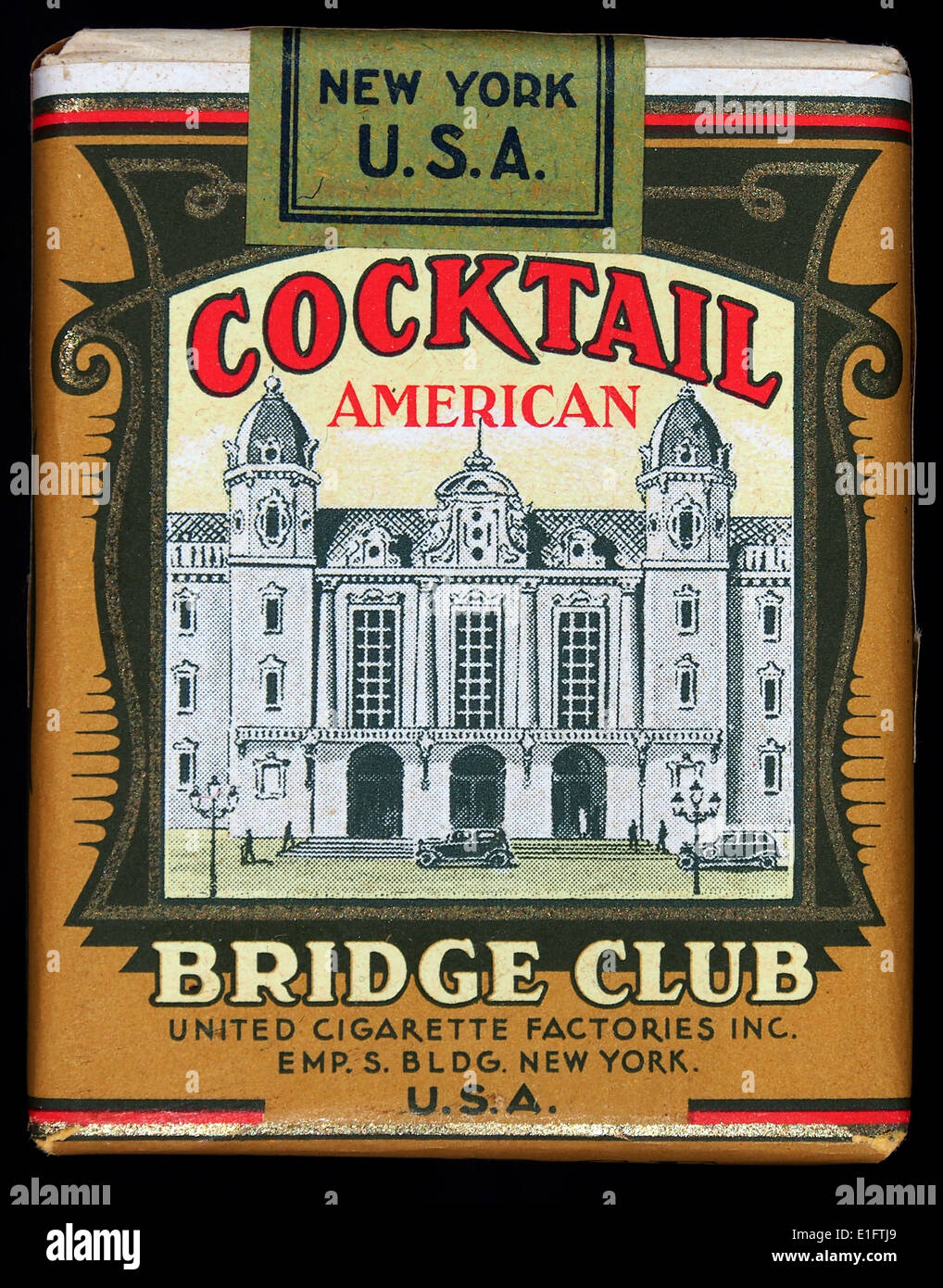 Front view of the Cocktail Bridge Club cigarette pack, featuring its ...