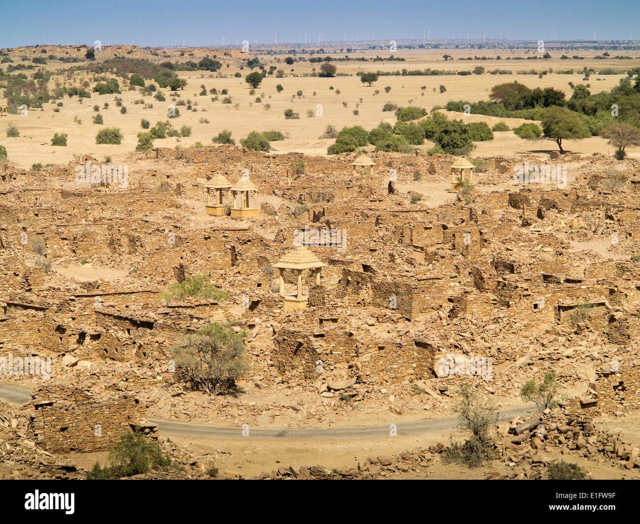 India, Rajasthan, Jaisalmer, Thar Desert, abandoned village elevated ...