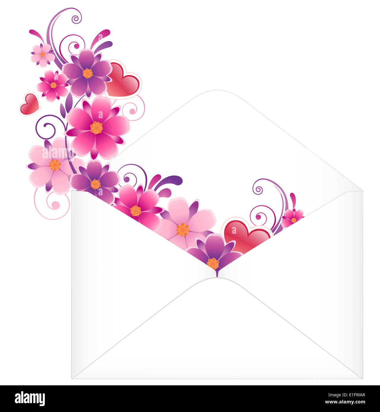 white paper envelope with pink flowers and ornament Stock Photo - Alamy