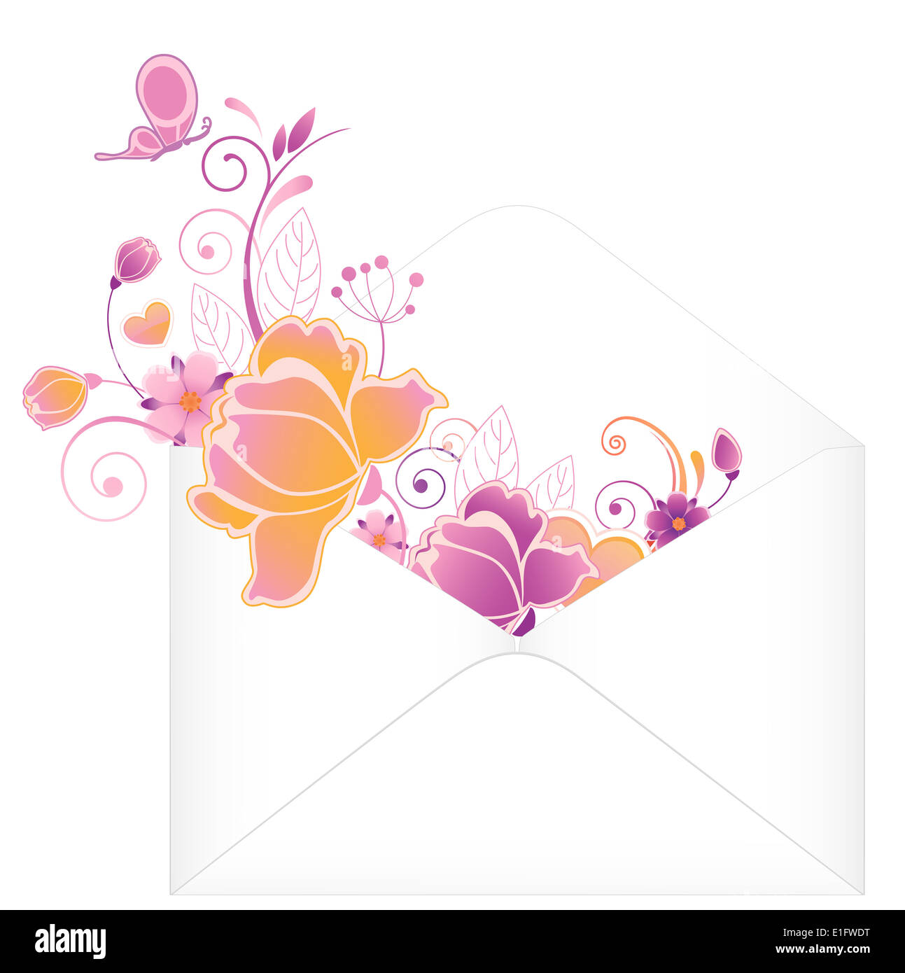 white paper envelope with flowers and ornament Stock Photo - Alamy