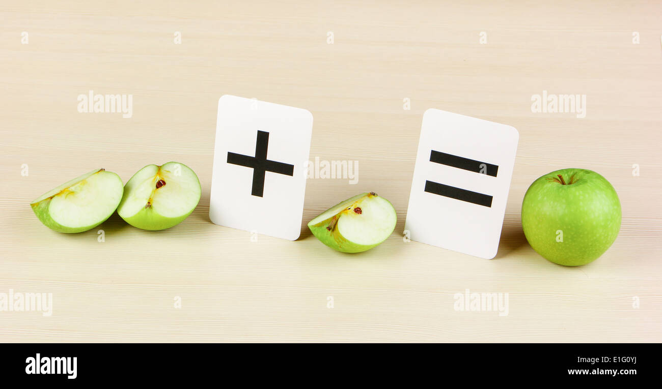 School card and apple with math problems Stock Photo - Alamy