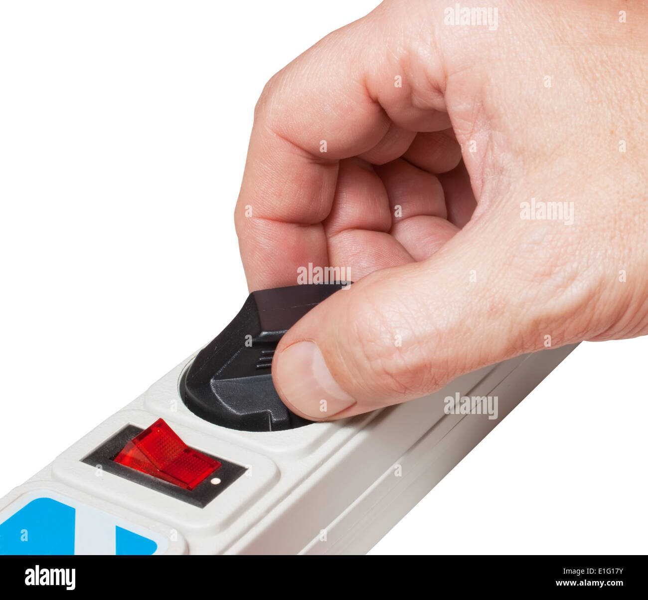 hand inserting a plug into an electrical outlet isolated Stock Photo ...