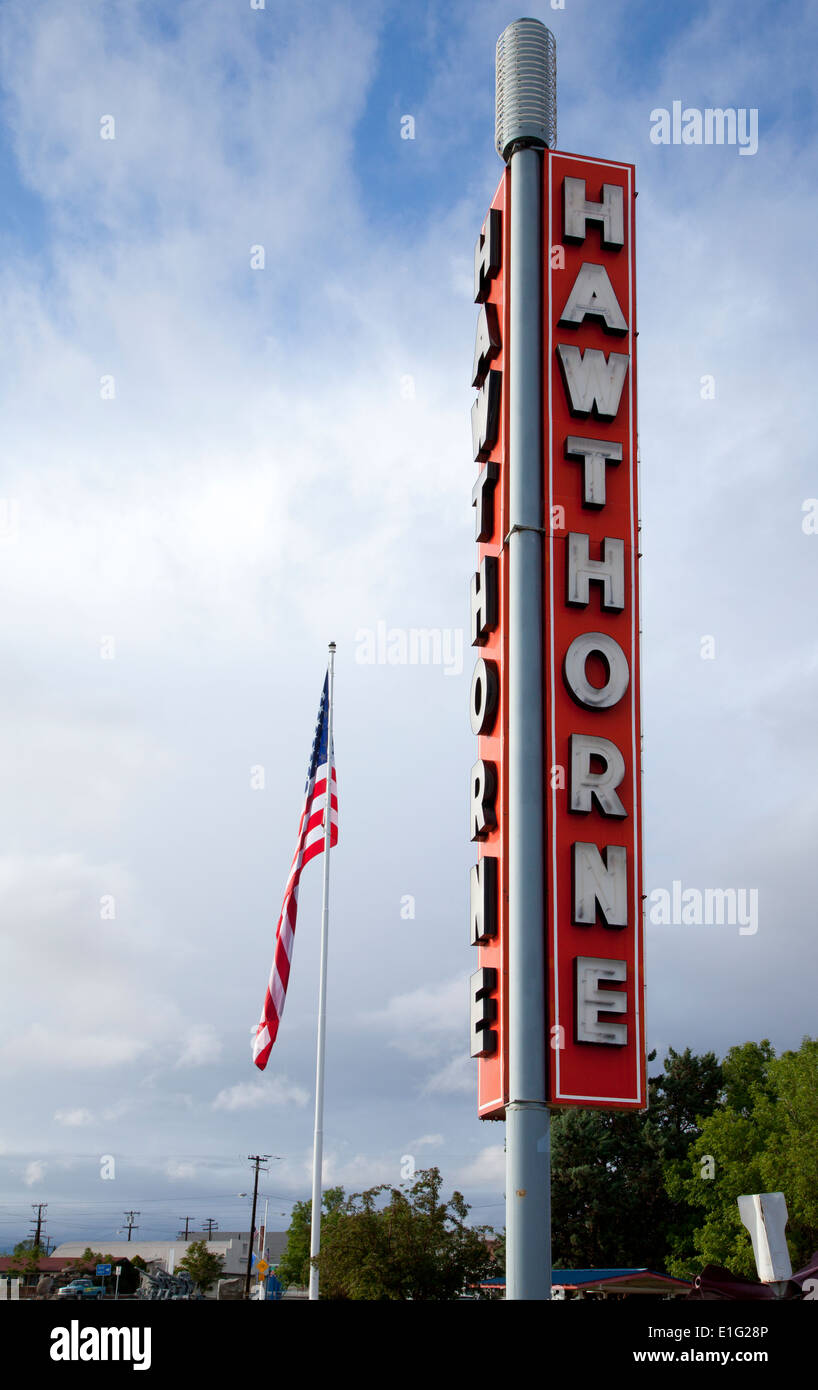 Greeting tower sign at Hawthorne, Nevada Stock Photo - Alamy