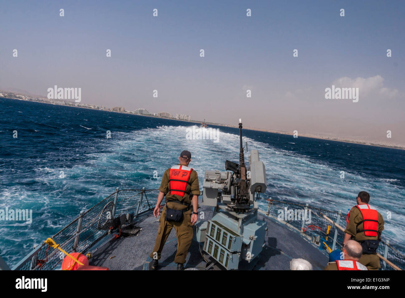 Israel. A navy patrol boat near the city of Eilat and the Israeli ...
