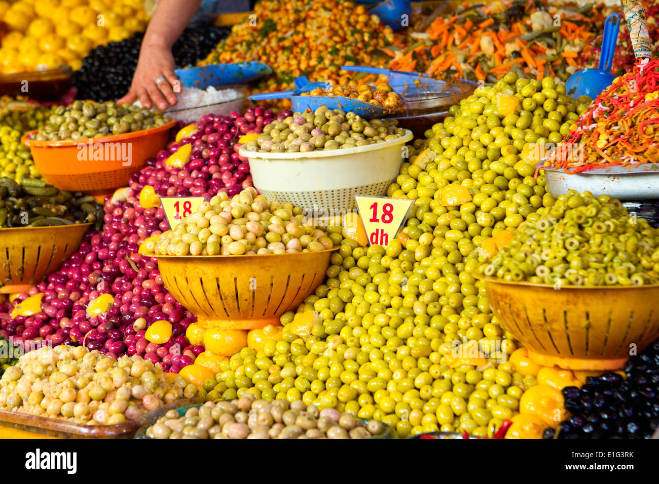 A Colourful display of olives for sale at the local market in the Old ...