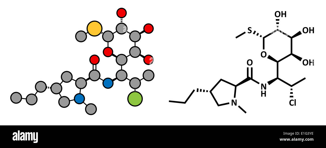 Clindamycin antibiotic drug (lincosamide class), chemical structure ...