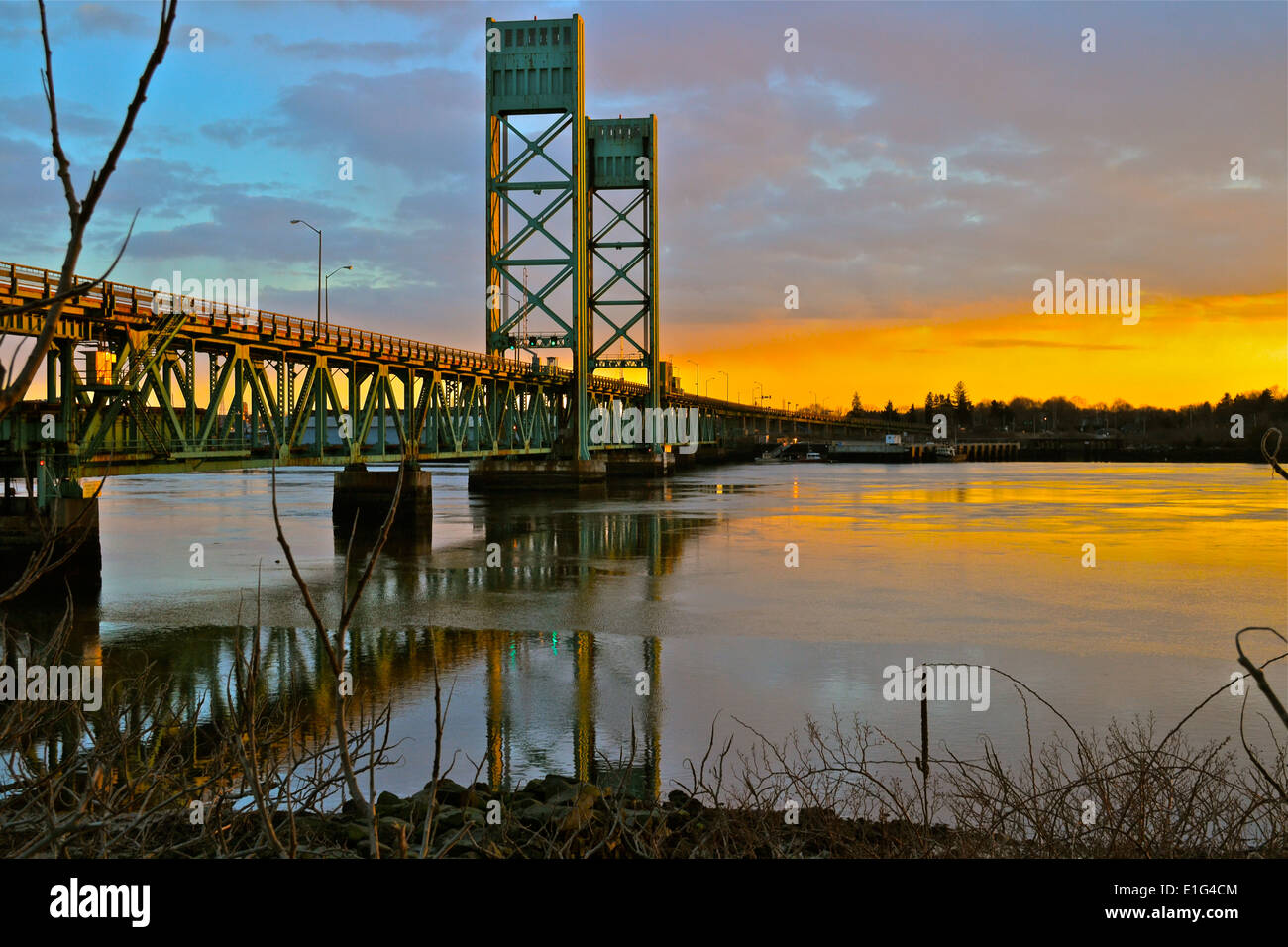Long bridge across the water Stock Photo - Alamy