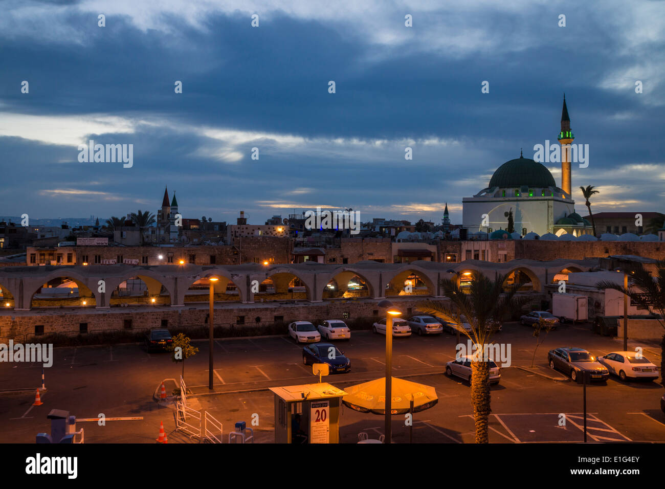 Israel. The city Acre, a UNESCO world heritage site, at dusk. the ...