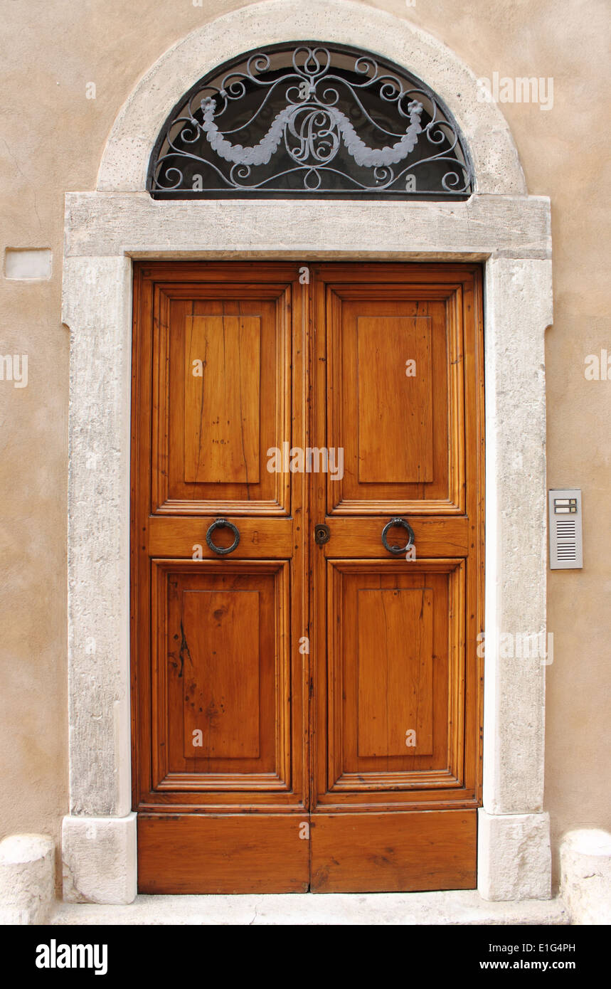 Wooden old style front door Stock Photo - Alamy