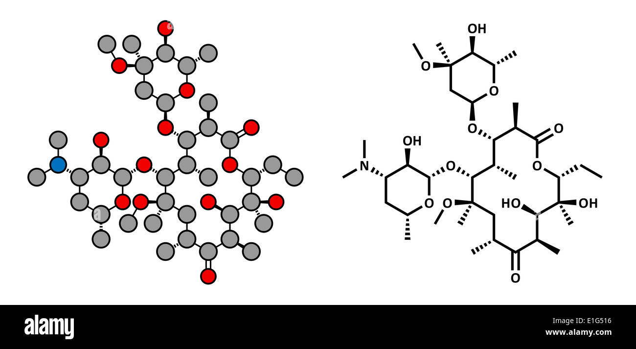 Clarithromycin antibiotic drug (macrolide class), chemical structure ...