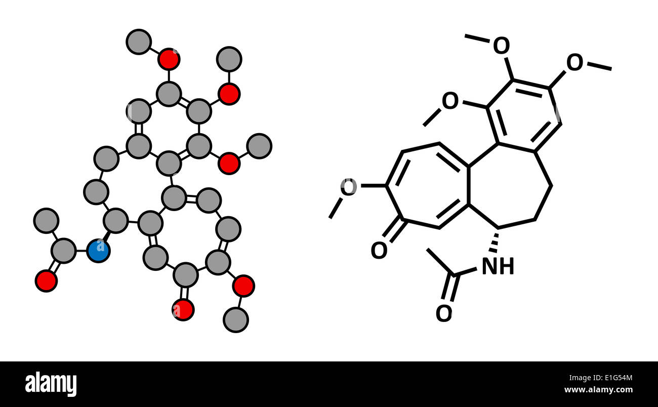 Colchicine gout drug, chemical structure. Conventional skeletal formula ...