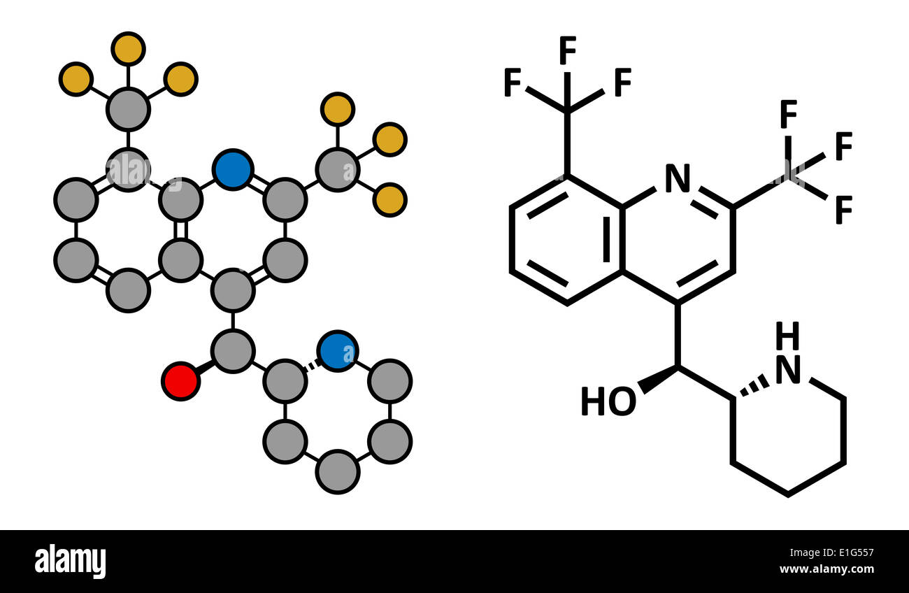 Mefloquine malaria drug, chemical structure. Conventional skeletal ...