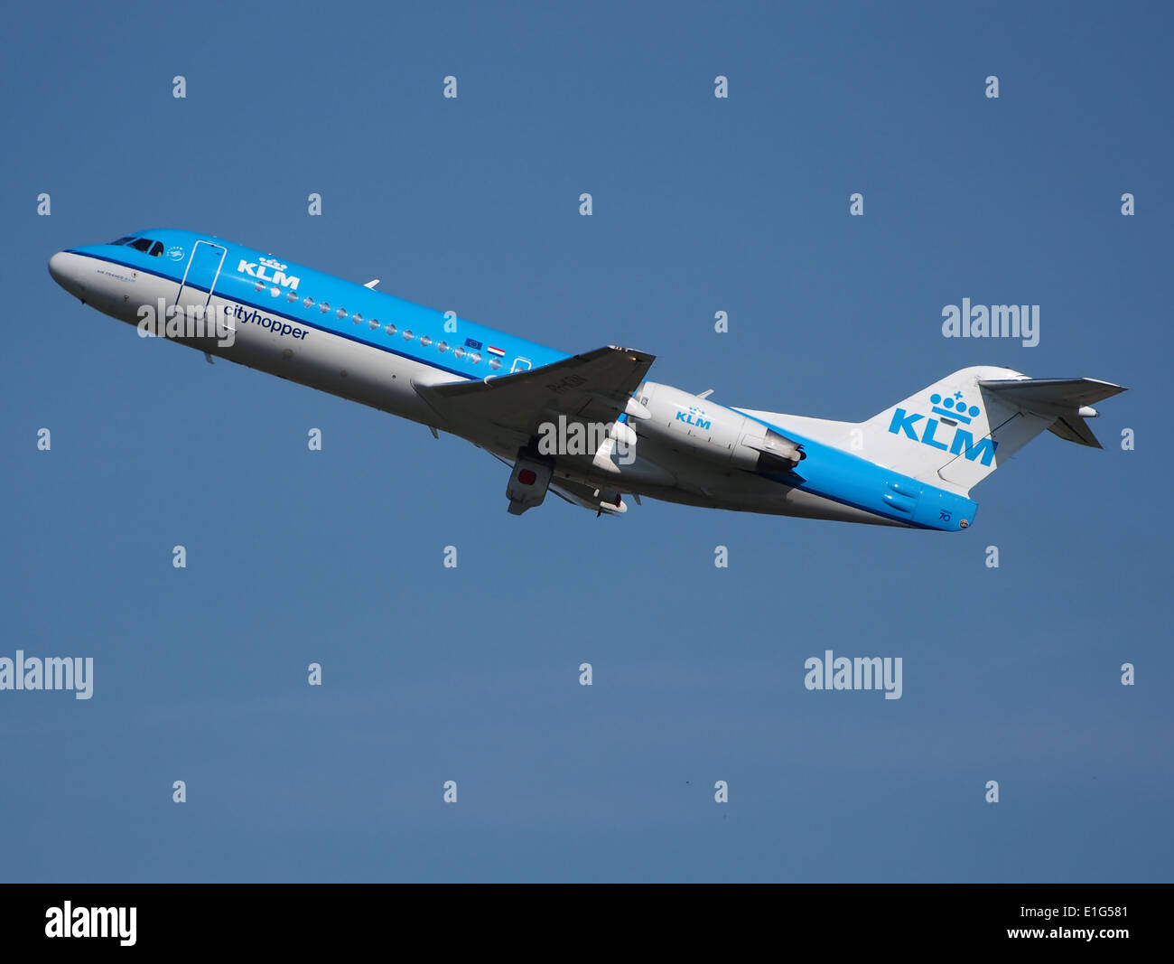 PH-KZN, a KLM Cityhopper Fokker F70, is seen taxiing at Schiphol ...