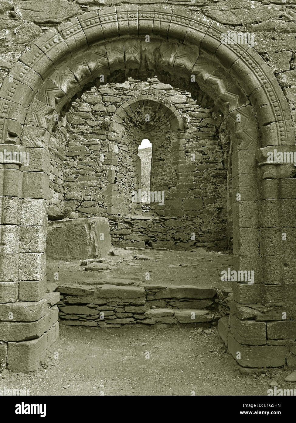 Nave arcading of the Kilmalkedar Church,Dingle Peninsula,Ireland Stock ...