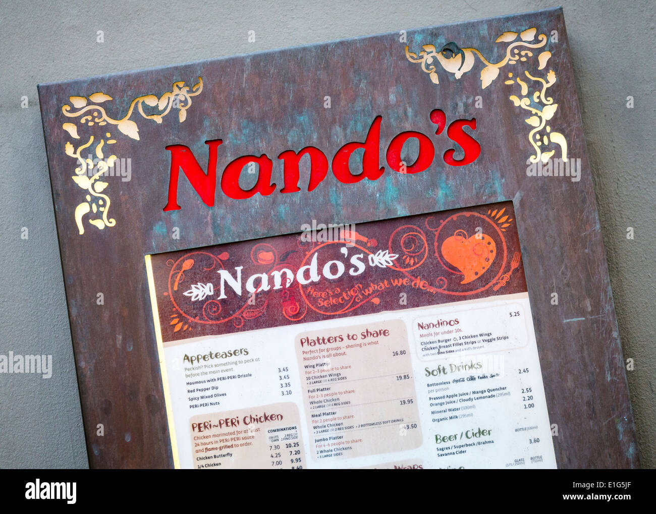 Nando's Restaurant Menu and Sign Stock Photo - Alamy