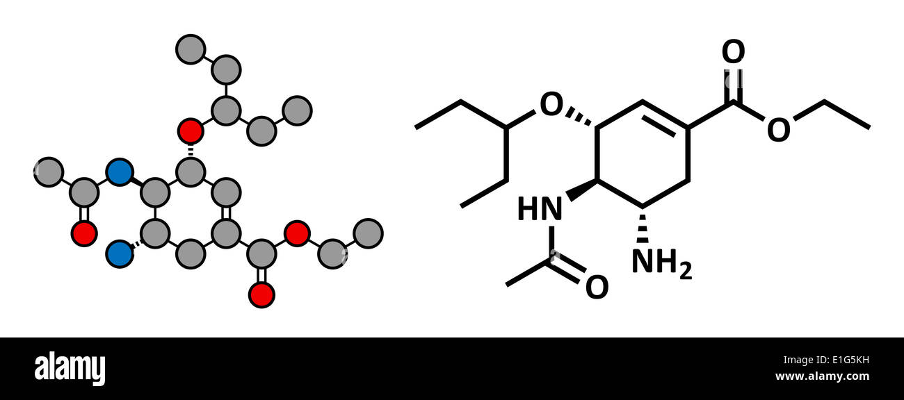 Oseltamivir influenza virus drug, chemical structure. Conventional ...