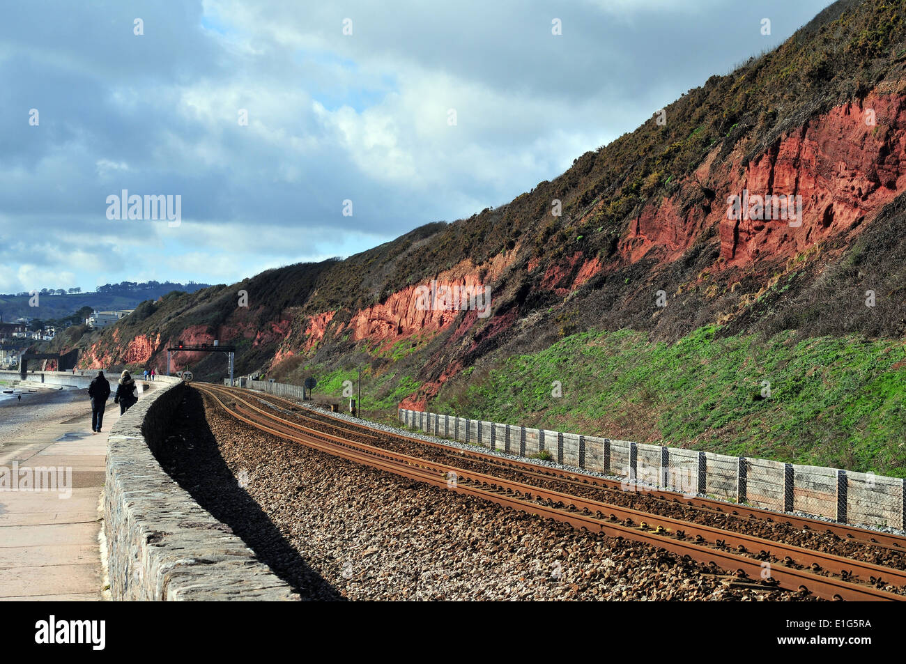 A cliff section of Old Red Sandstone near, Dawlish, South Devon ...