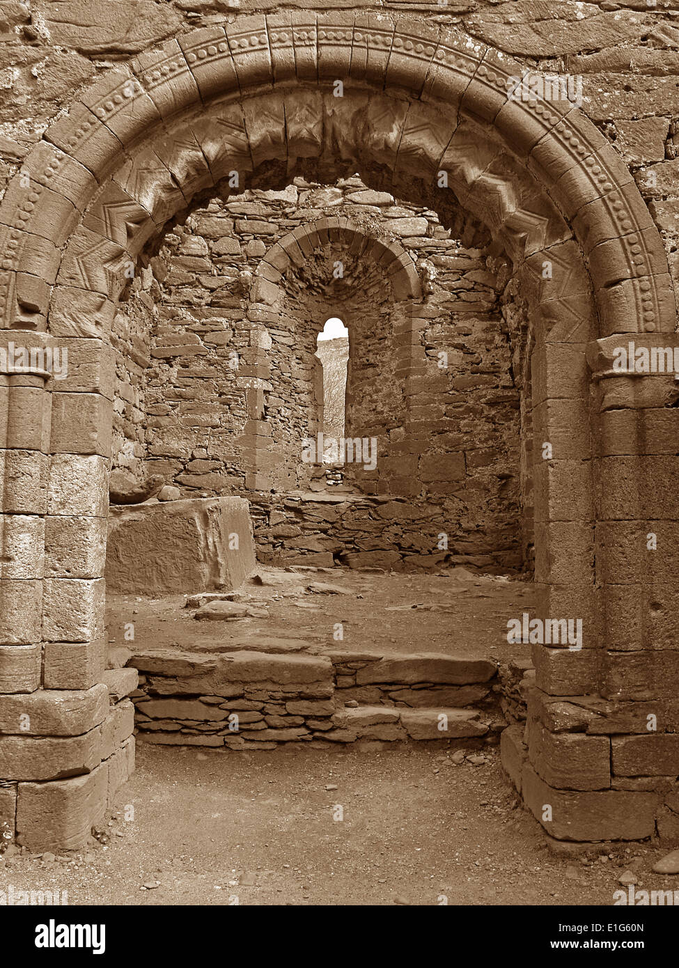 Nave arcading of the Kilmalkedar Church,Dingle Peninsula,Ireland Stock ...