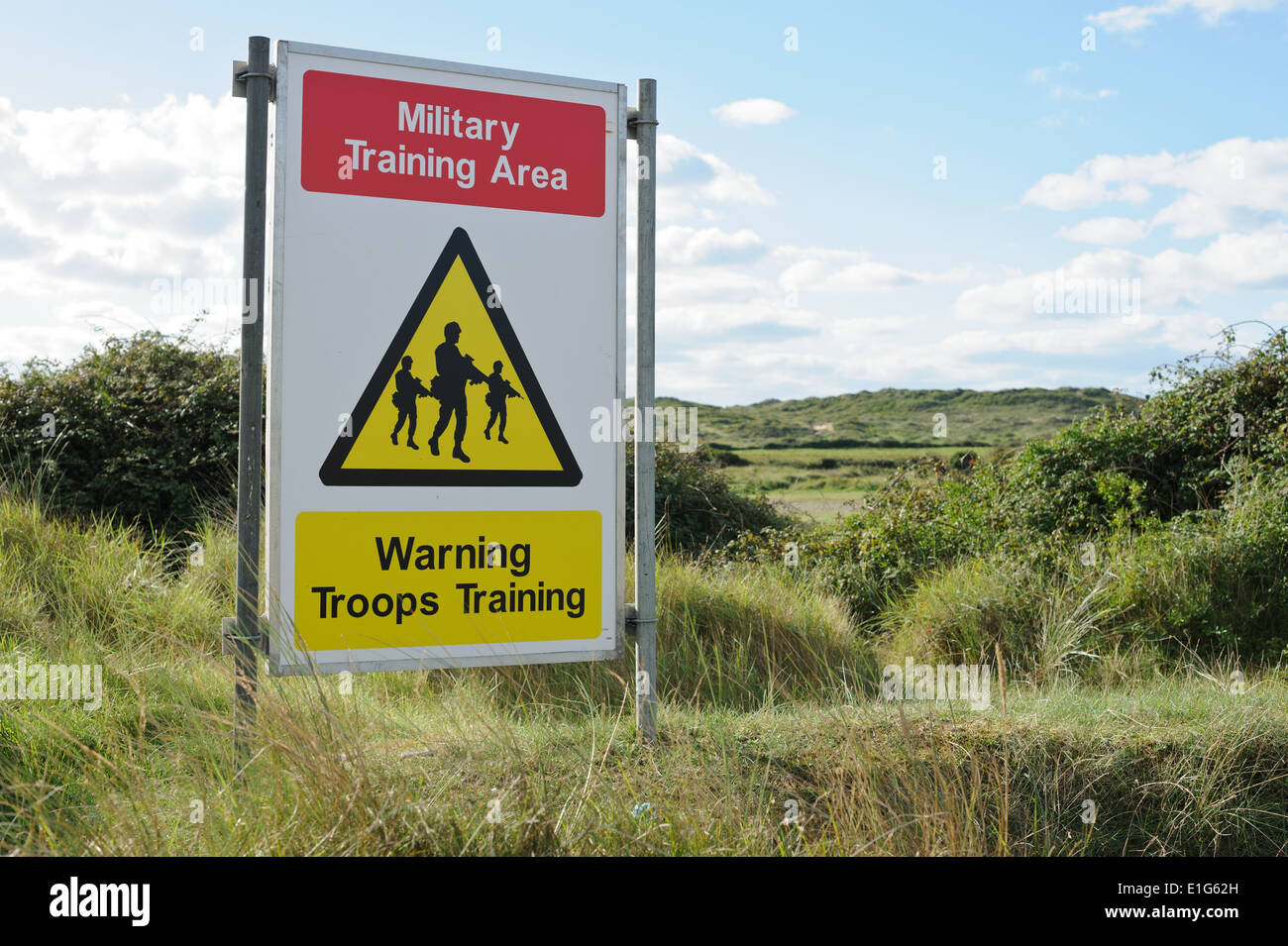 Military training area warning signs on Braunton Burrows near Saunton ...