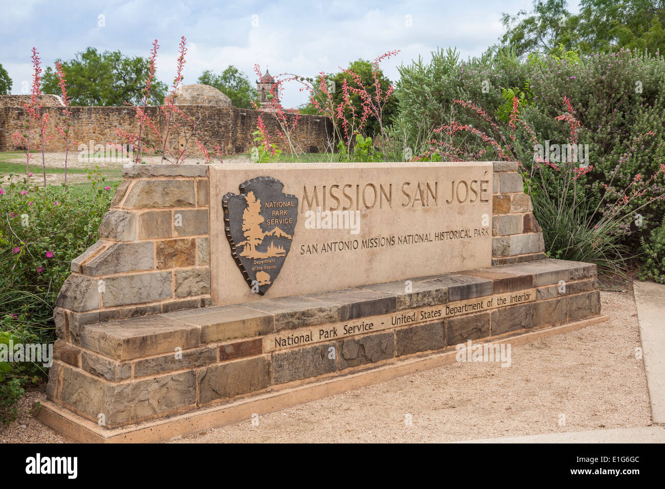 National Park Service sign at Mission San Jose in San Antonio Stock ...