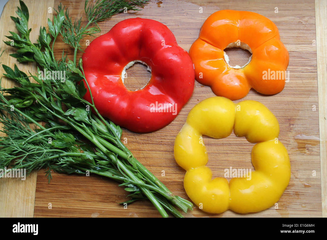 sappy capsicum in shape like flowers with fresh green for decoration ...