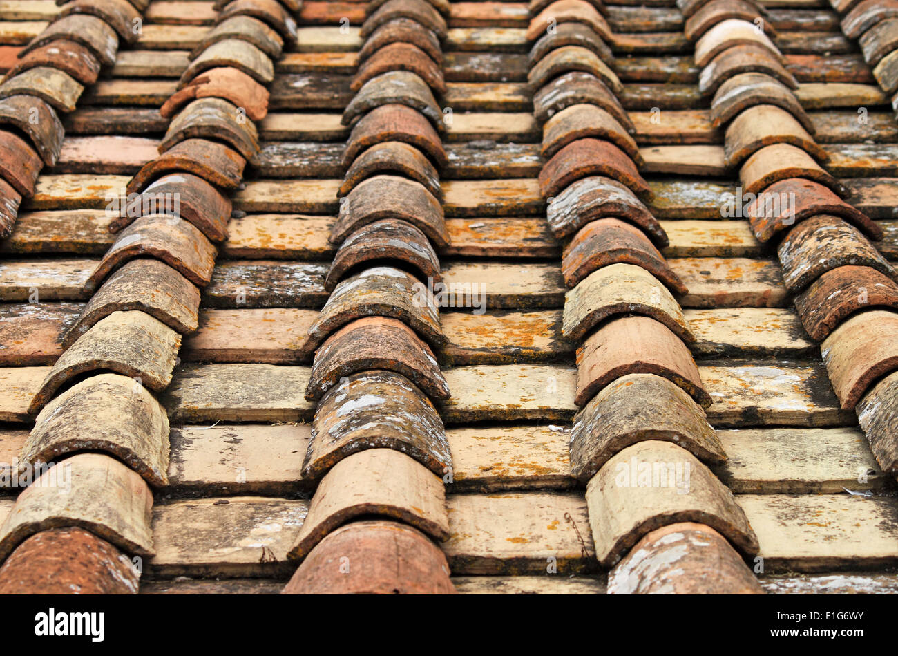 Perspective of old red roof clay tiles Stock Photo - Alamy