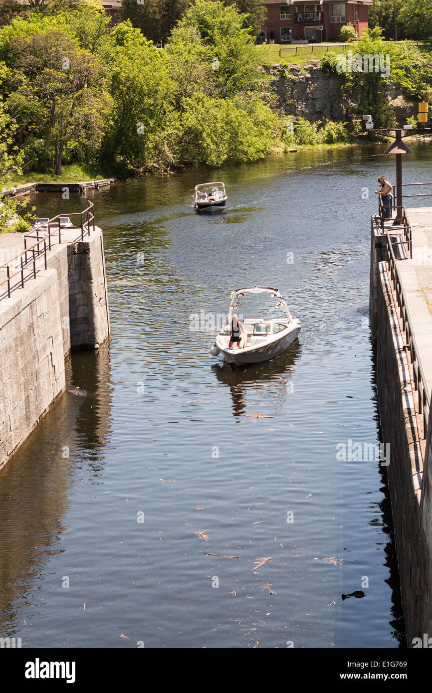 Two boats heading for the canal for Lock 34 in Fenelon Falls, Ontario ...
