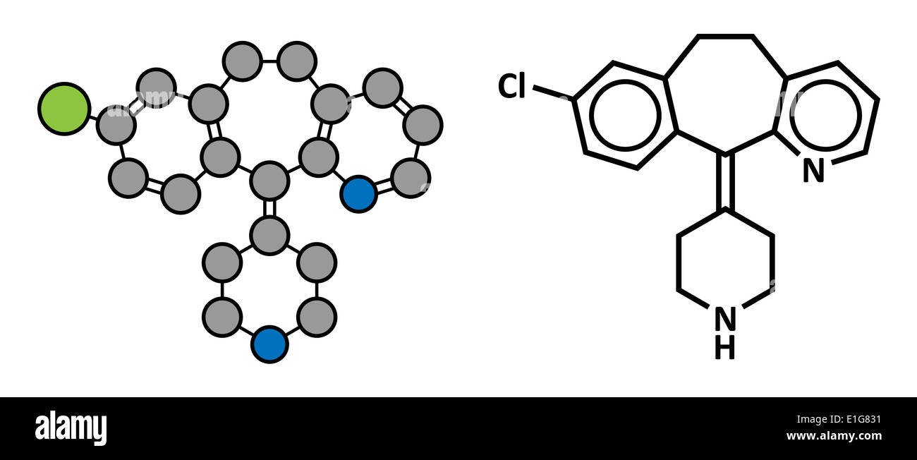 Desloratadine antihistamine drug, chemical structure. Used to treat hay ...