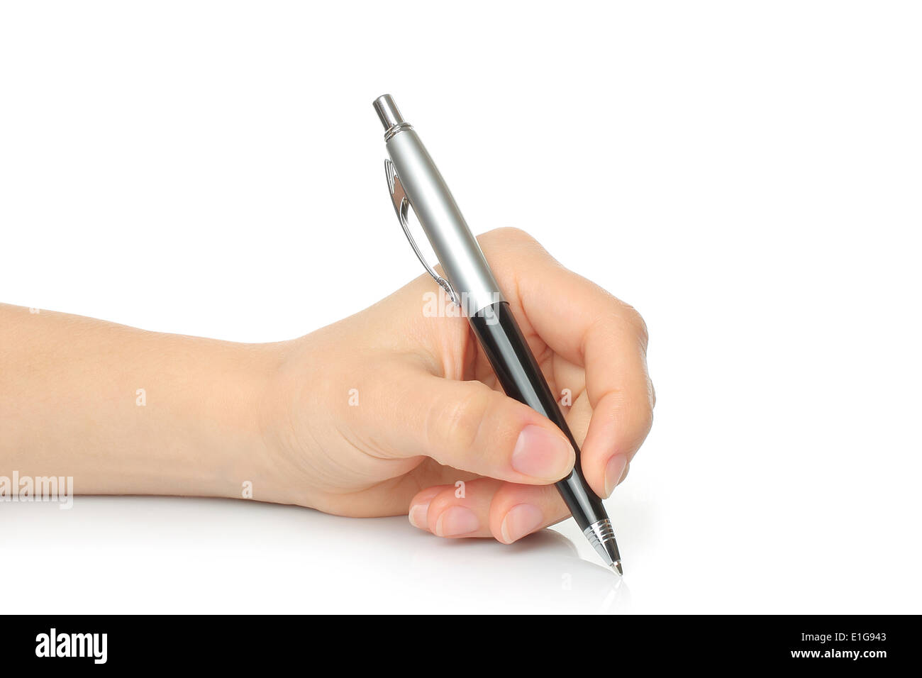 Hand with pen on white background Stock Photo - Alamy