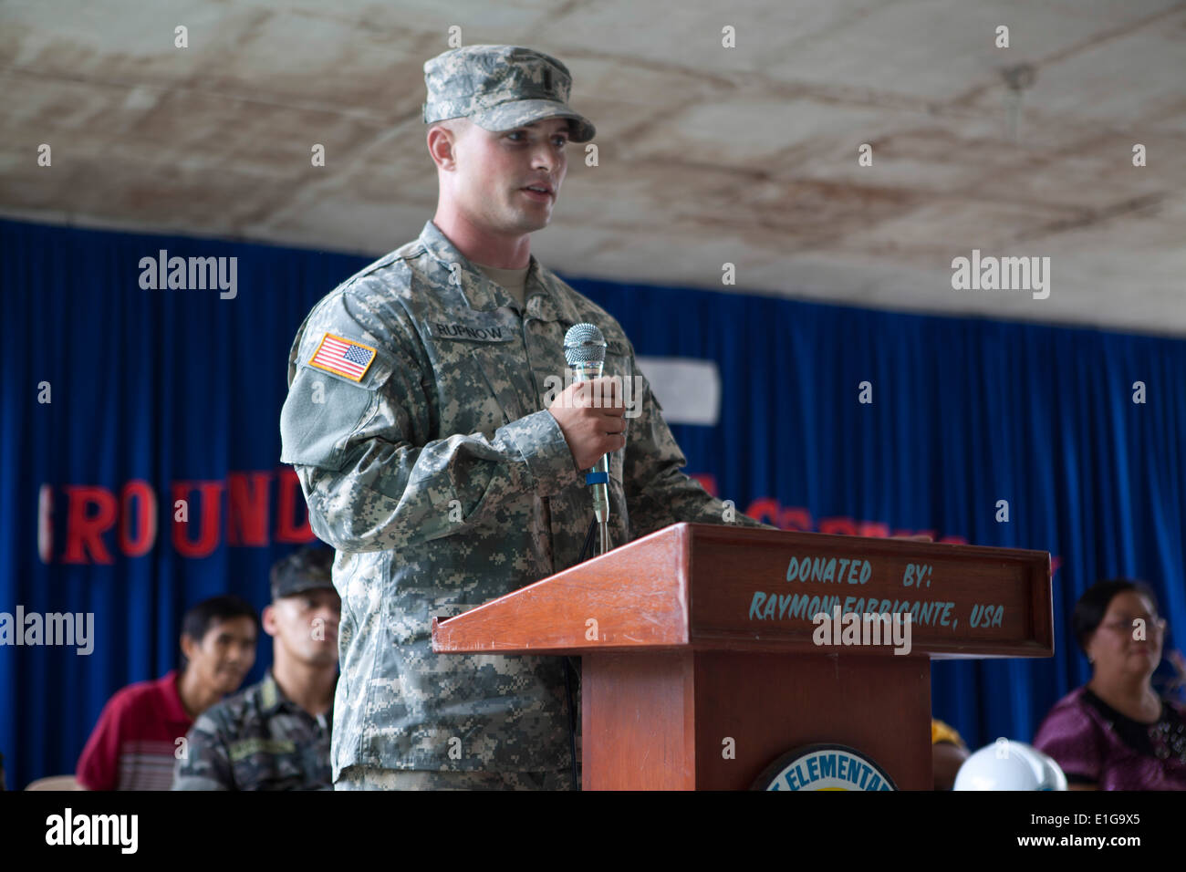 A U.S. Soldier speaks at a ground breaking ceremony during exercise ...