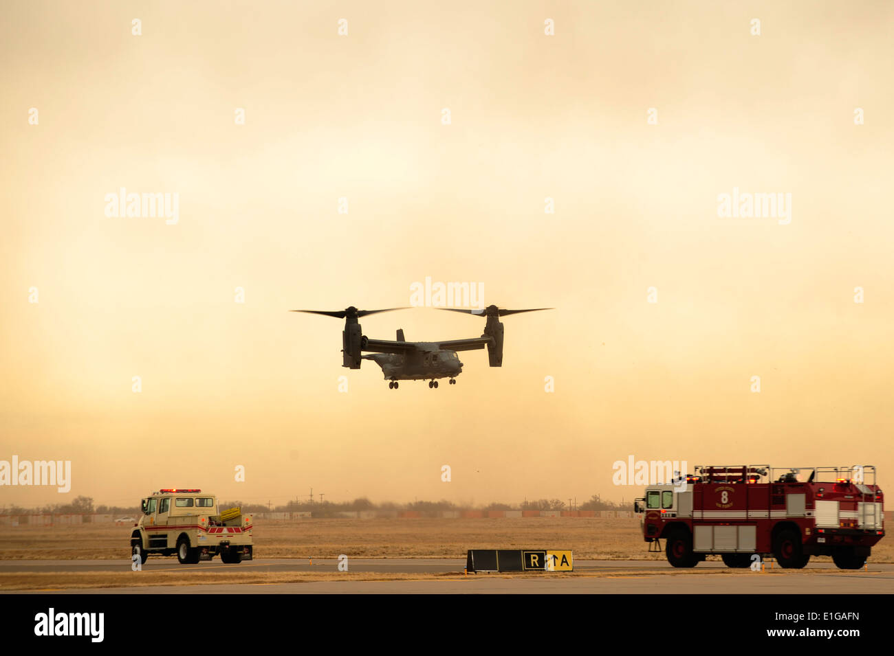 A U.S. Air Force CV-22 Osprey tiltrotor aircraft performs an in-flight ...